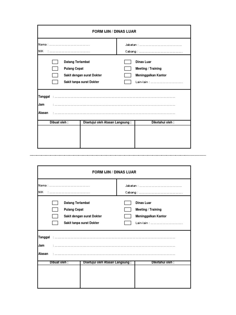 Form Ijin Dinas Luar Atau Lupa Absen | PDF