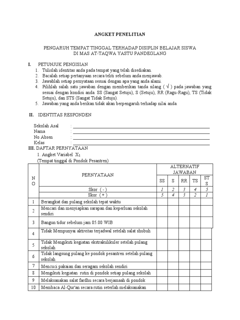 Angket Penelitian | PDF