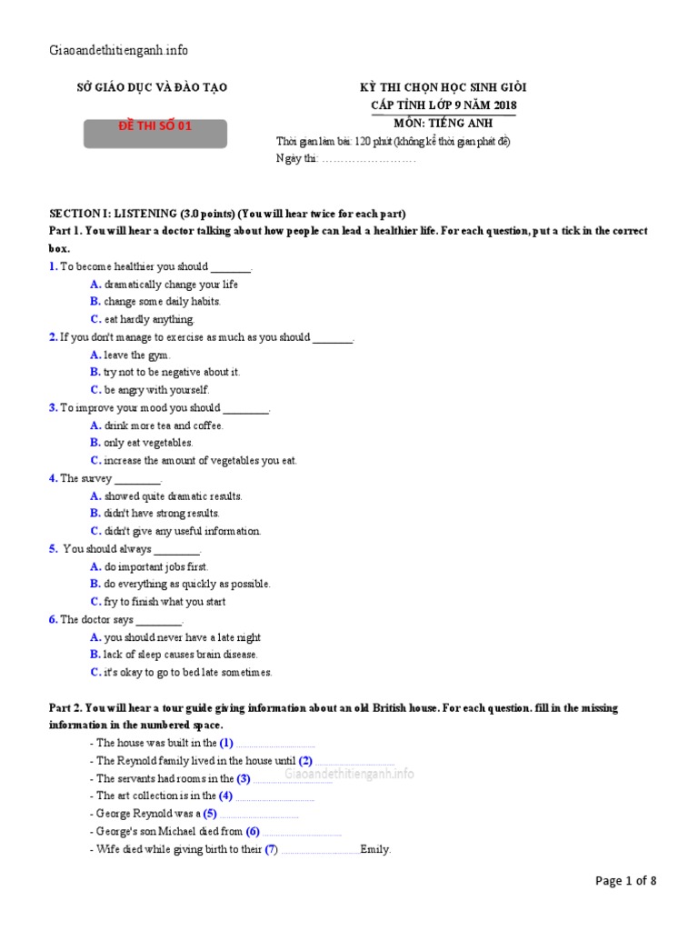ĐỀ SỐ 01-HSG ANH 9 | PDF | Ion | Electrical Conductor