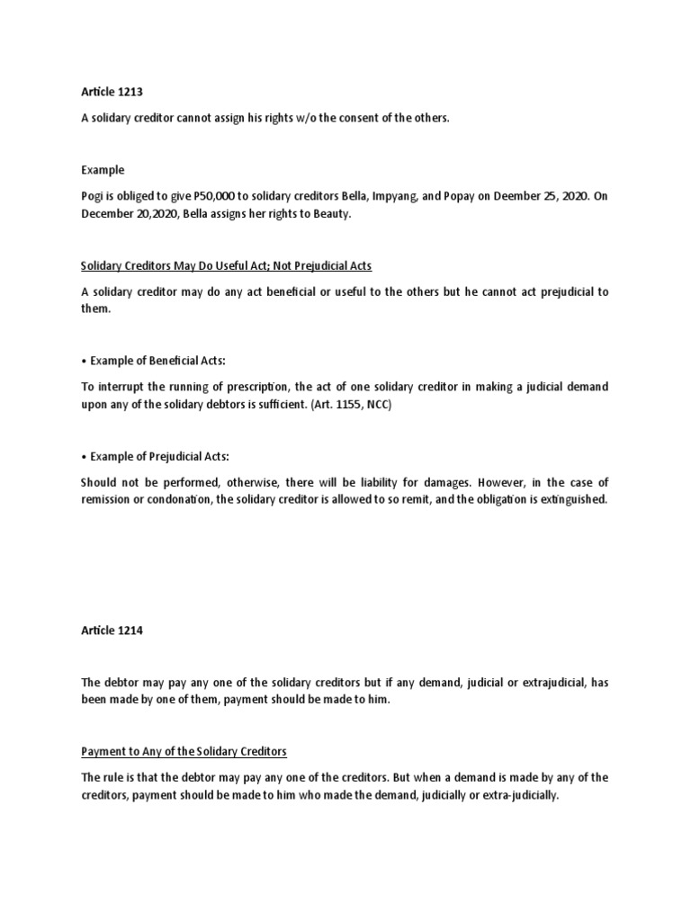 Solidary Creditors: Rights and Obligations | PDF