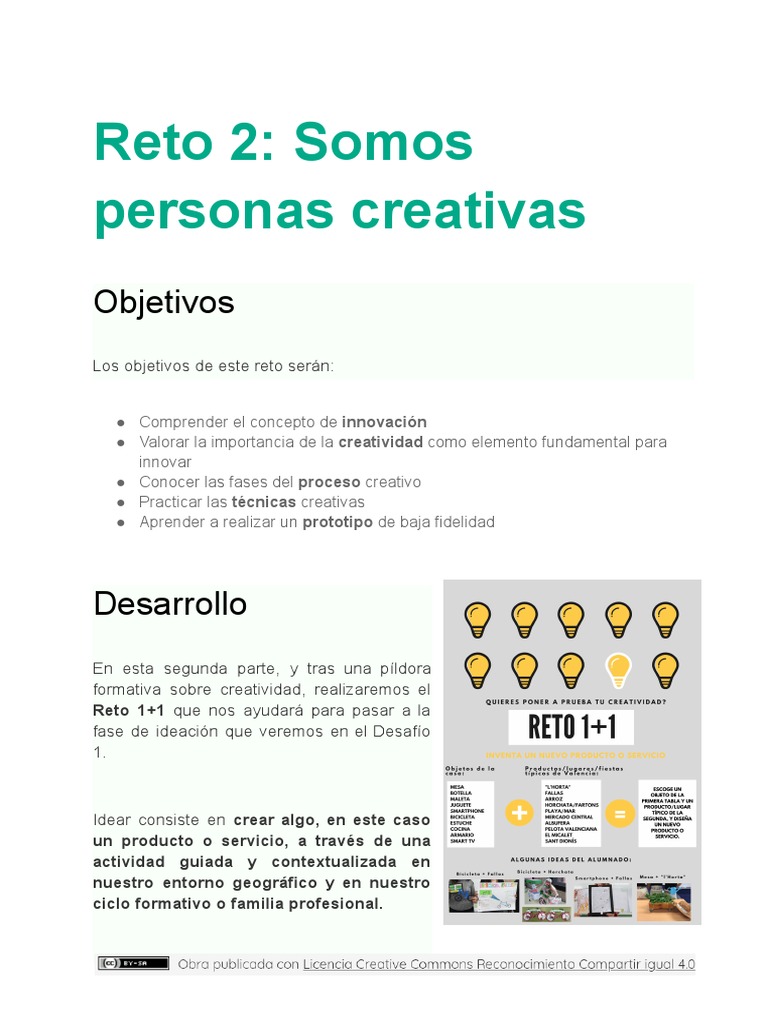 Innovación y Creatividad: Reto 1+1 | PDF | Creatividad | Innovación