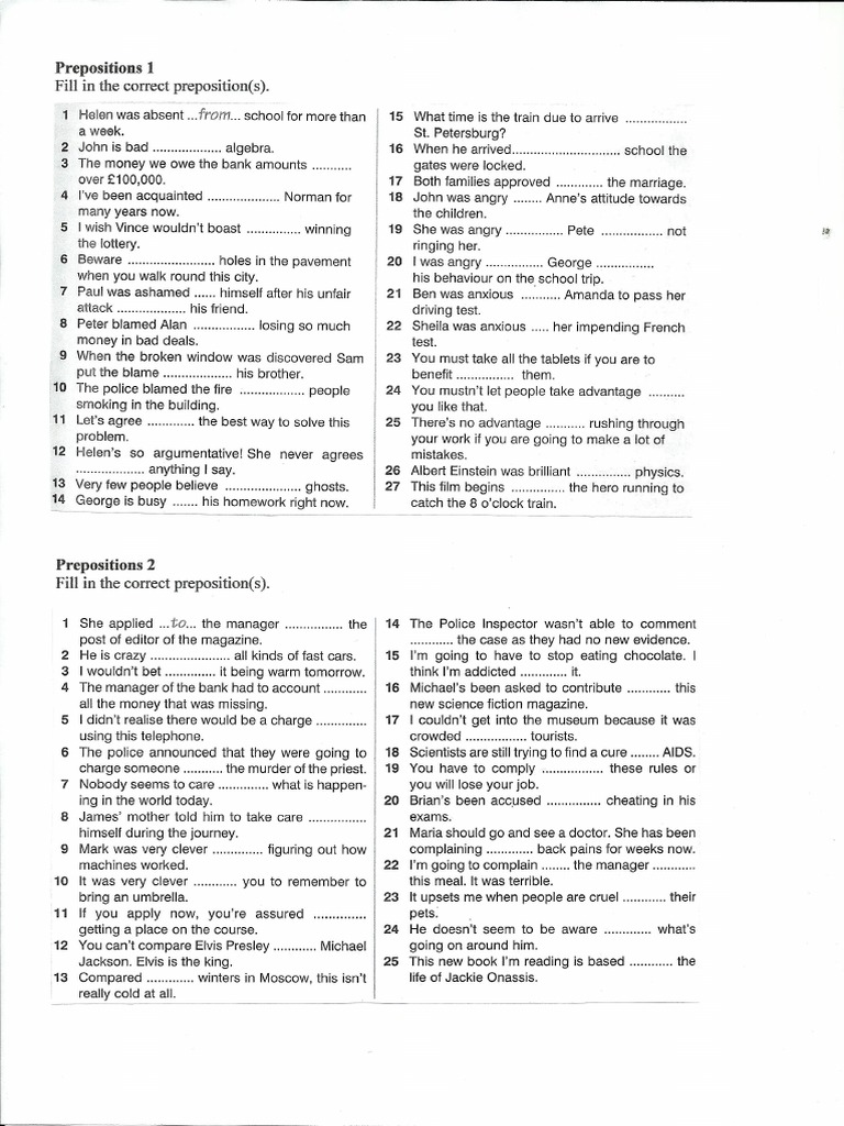 Prepositions exercises 1-4 | PDF