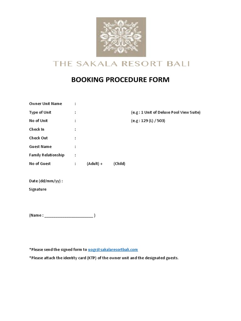 Booking Procedure Form Guide | PDF