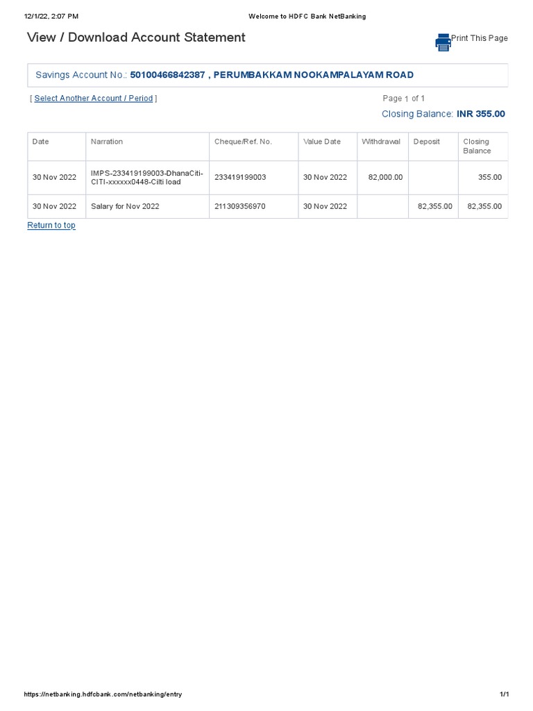 HDFC Bank Statement | PDF