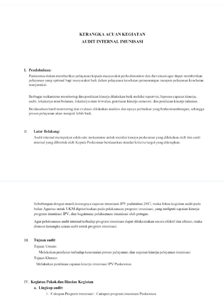 KAK Audit Internal Imunisasi | PDF