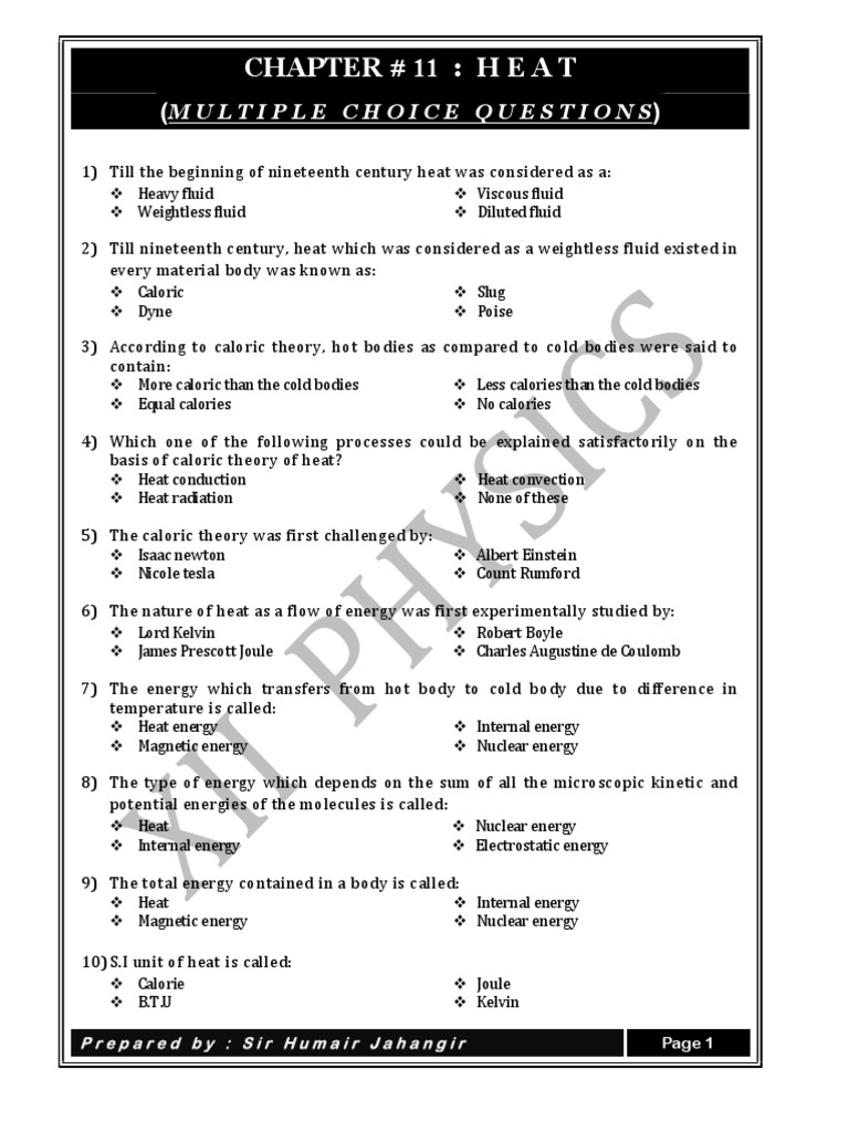 Chapter 11 Mcq's | PDF | Thermal Expansion | Gases