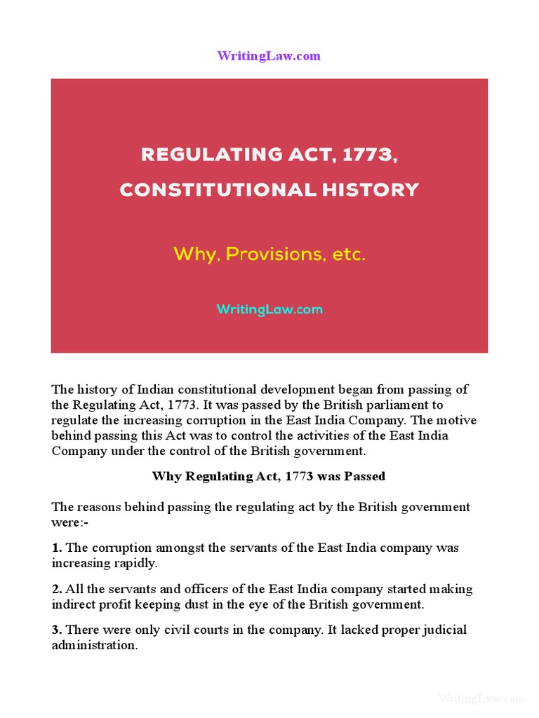 Regulating Act, 1773, Constitutional History | PDF | British Raj | East ...