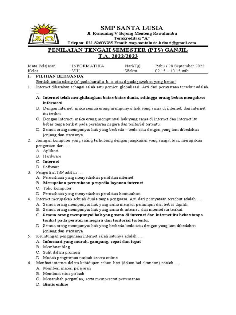 Soal Dan Kunci Jawaban PTS Ganjil 2022 | PDF
