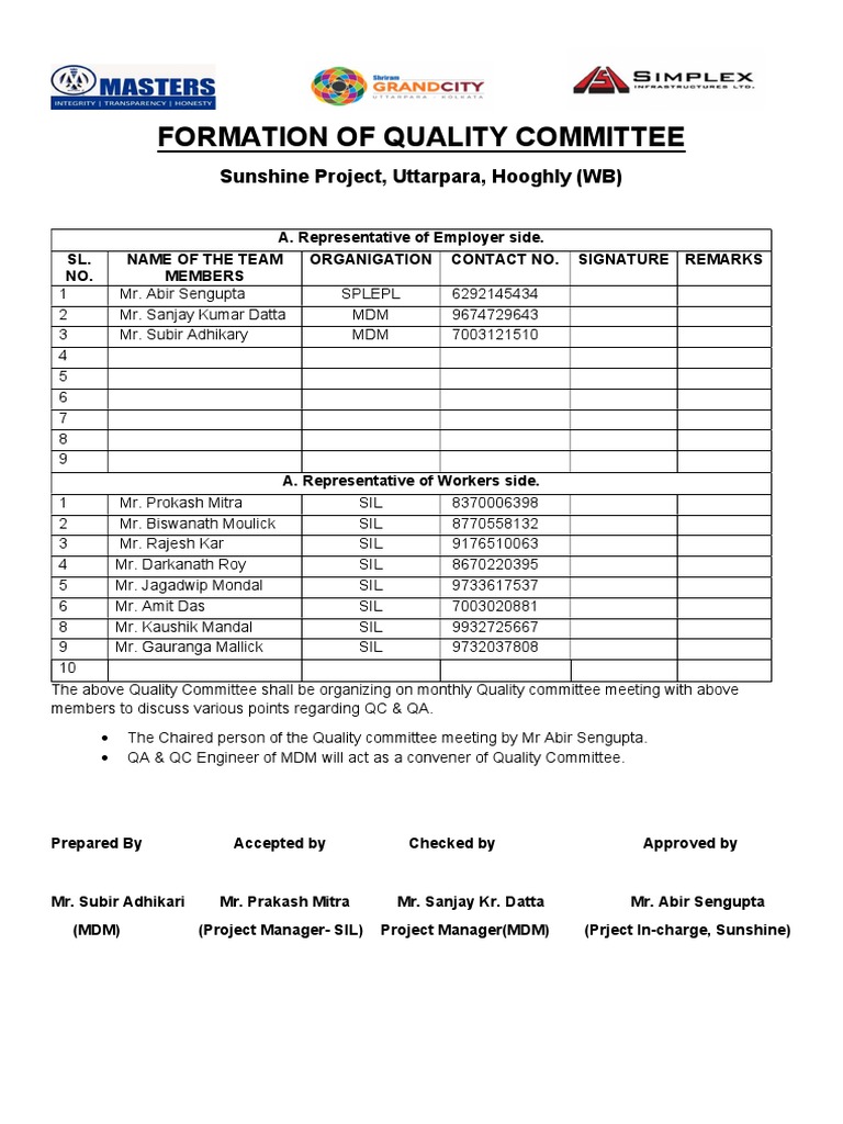 Formation of Quality Committee | PDF