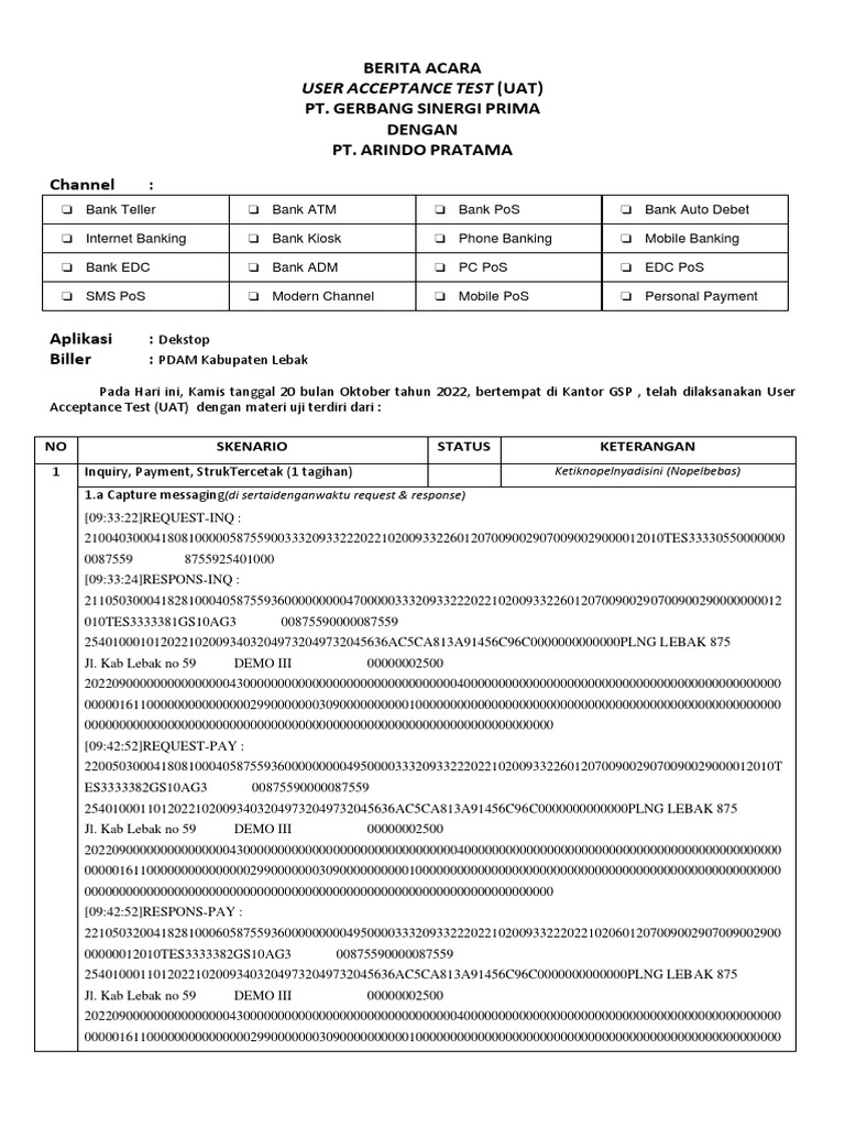 UAT Report for PDAM Lebak App | PDF | Banking | Computing