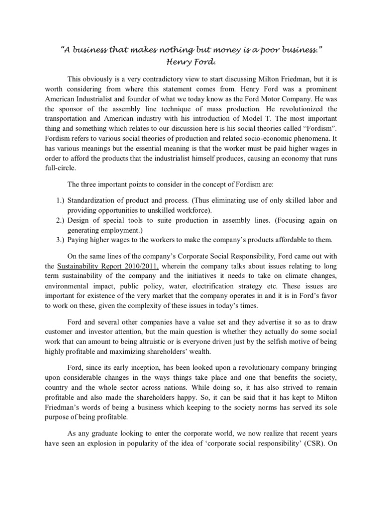 Business Ethics Essay | PDF | Corporate Social Responsibility | Profit ...