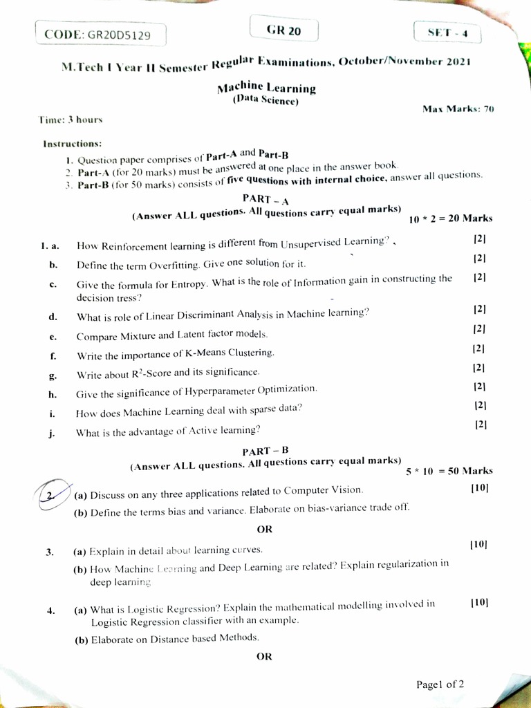 Machine Learning Exam Paper GR20D5129 | PDF | Machine Learning ...