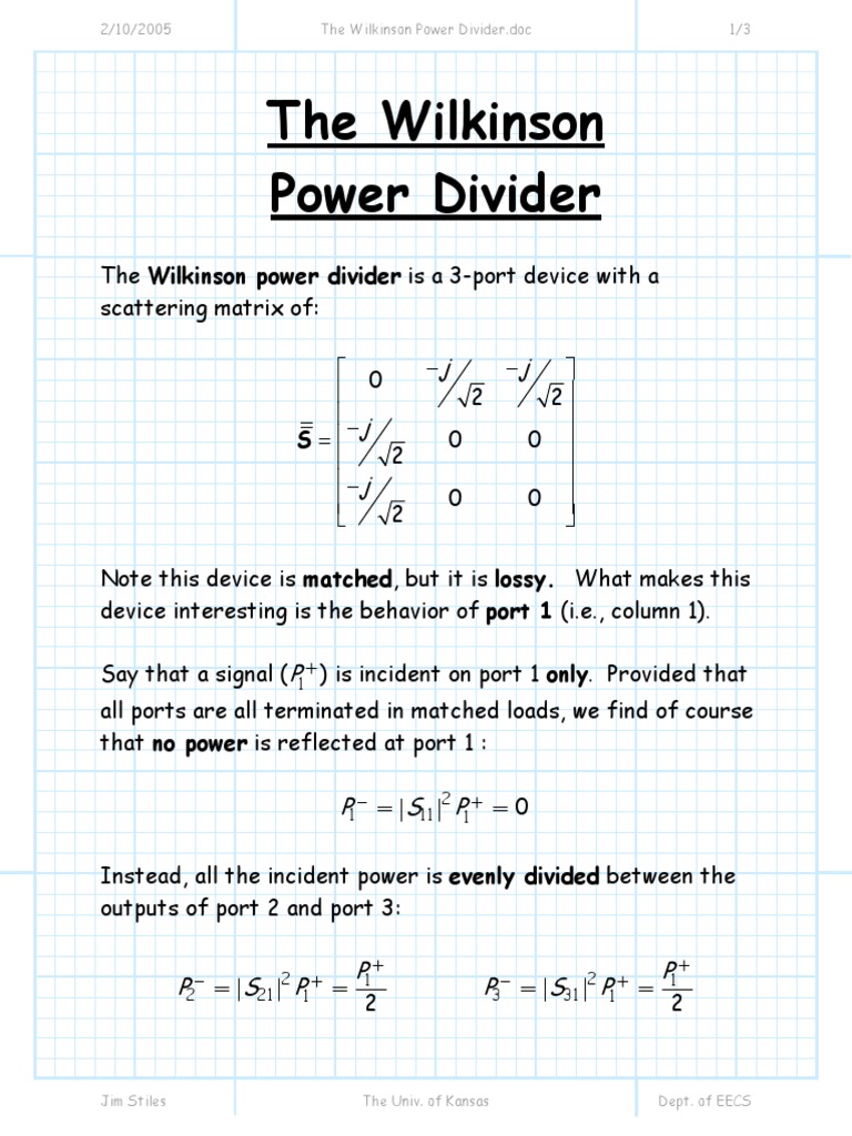 The Wilkinson Power Divider | PDF | Computer Science | Electrical ...