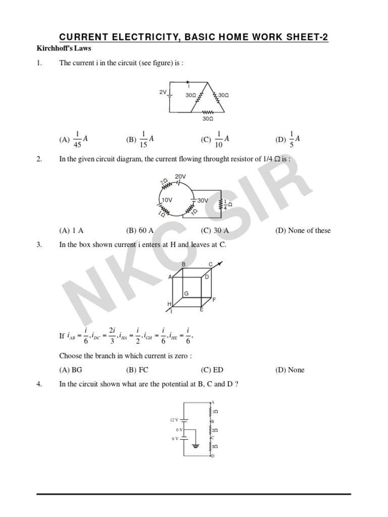 CurrentElectricity Basichomeworksheet-2 | PDF | Electrical Network ...