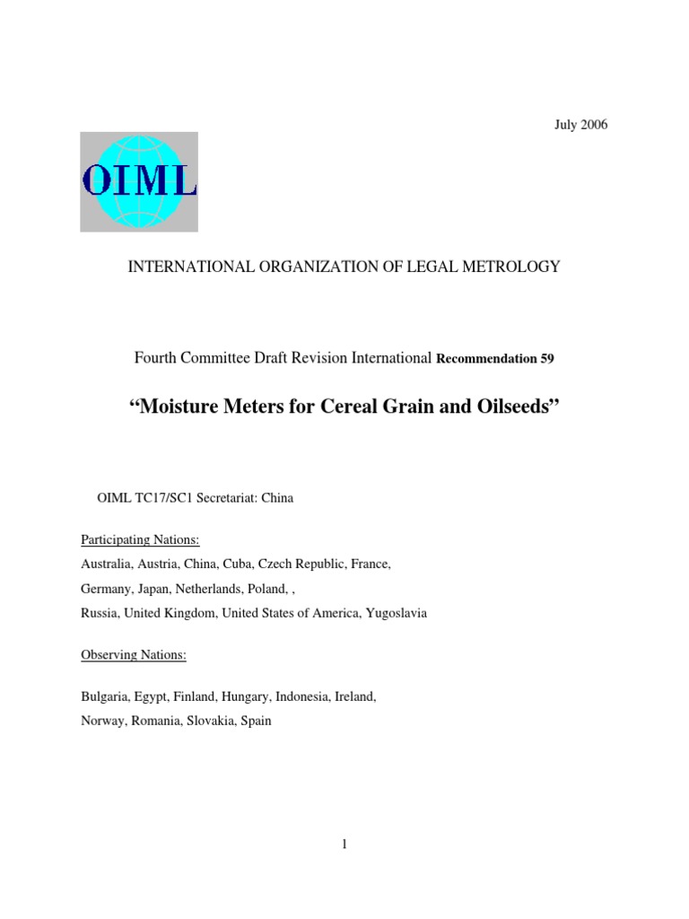 OIML R59: Grain Moisture Meters Guide | PDF | Calibration | Standard Deviation