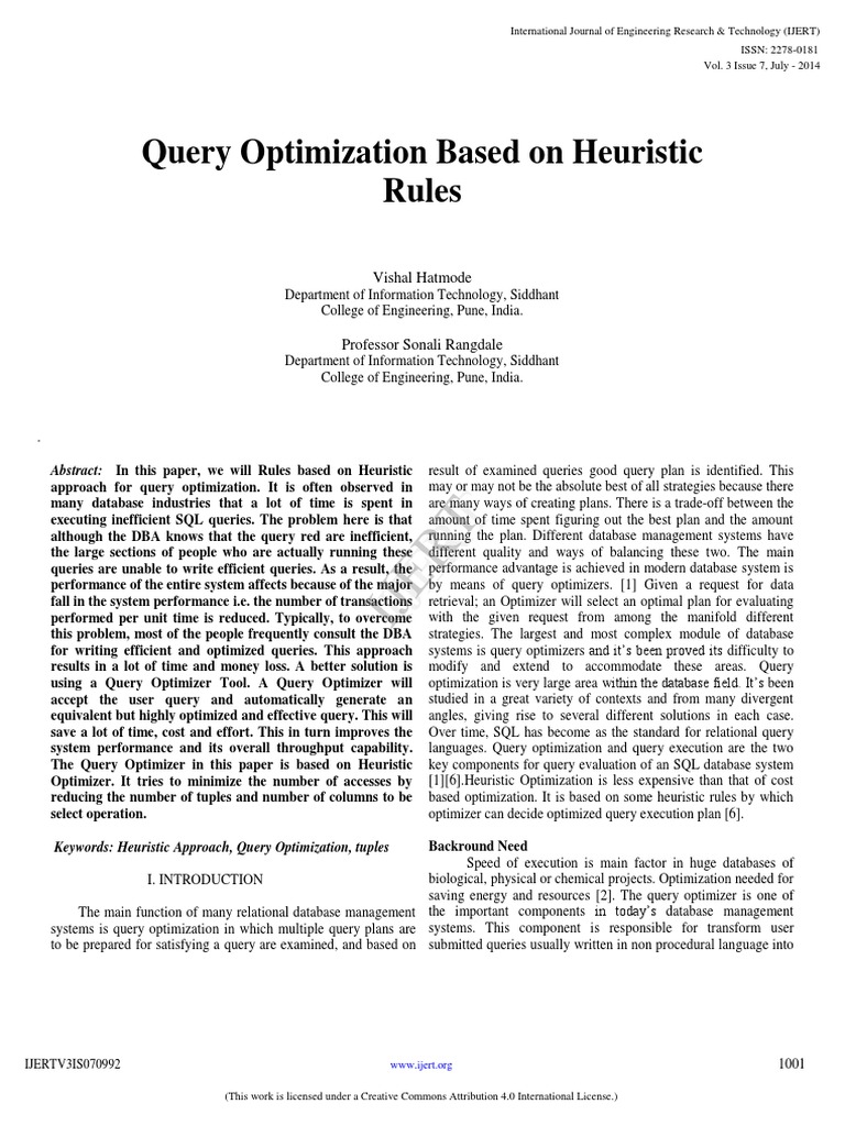 Query Optimization Based On Heuristic Rules IJERTV3IS070992 | PDF ...