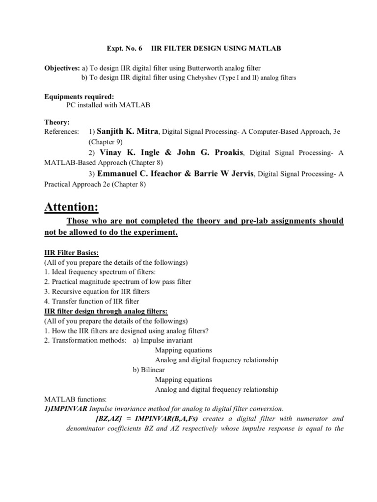 08.508 DSP Lab Expt No 6 Handout | PDF | Low Pass Filter | Electronics