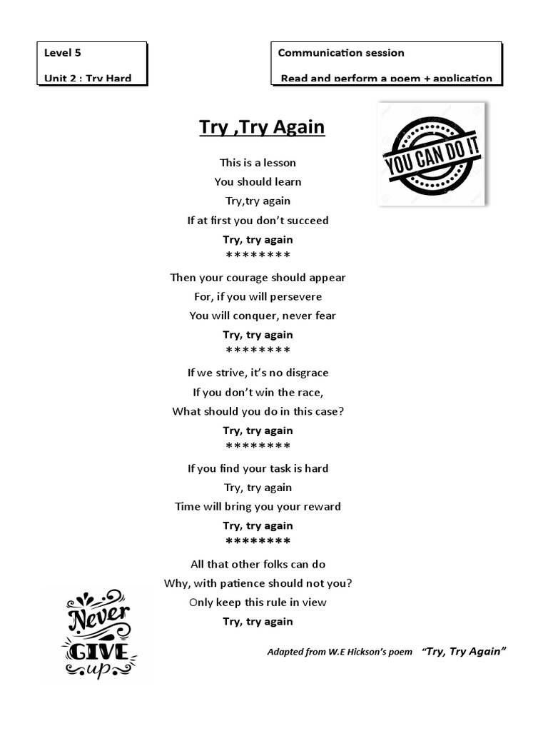 Communication 2 Poem 2 Try Hard | PDF | Poetry