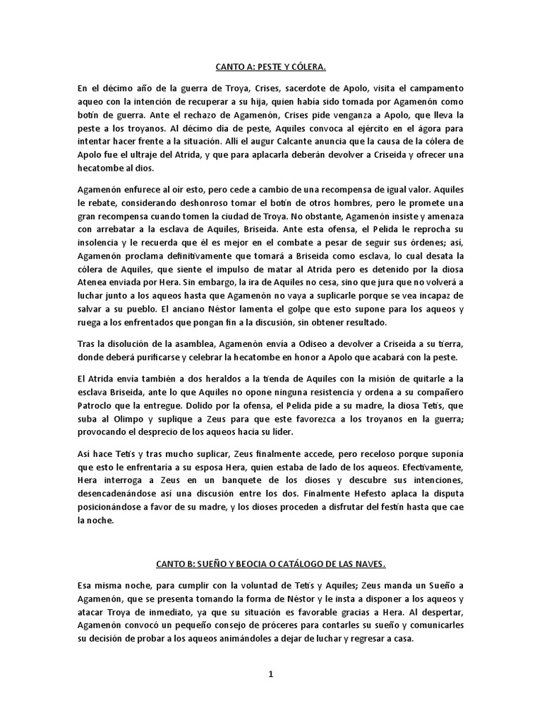 Ilíada: Resumen Por Cantos | PDF | Héctor | Aquiles