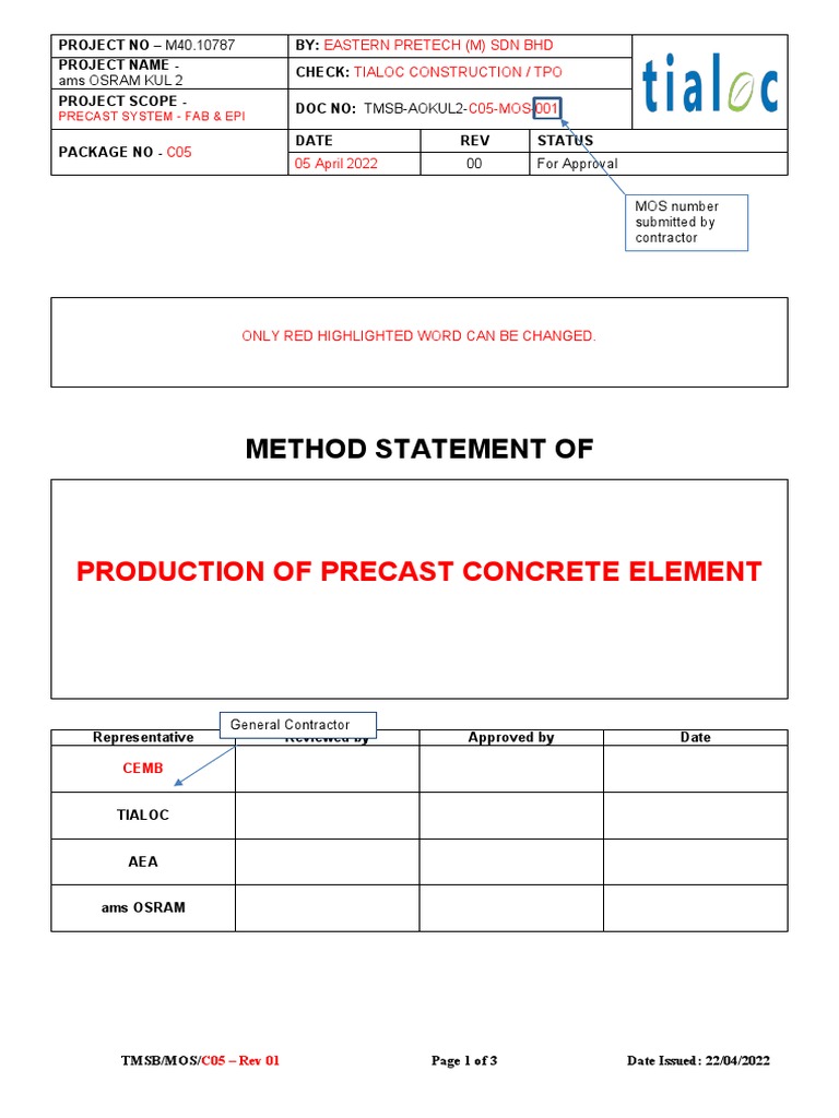 Method Statement Template | PDF