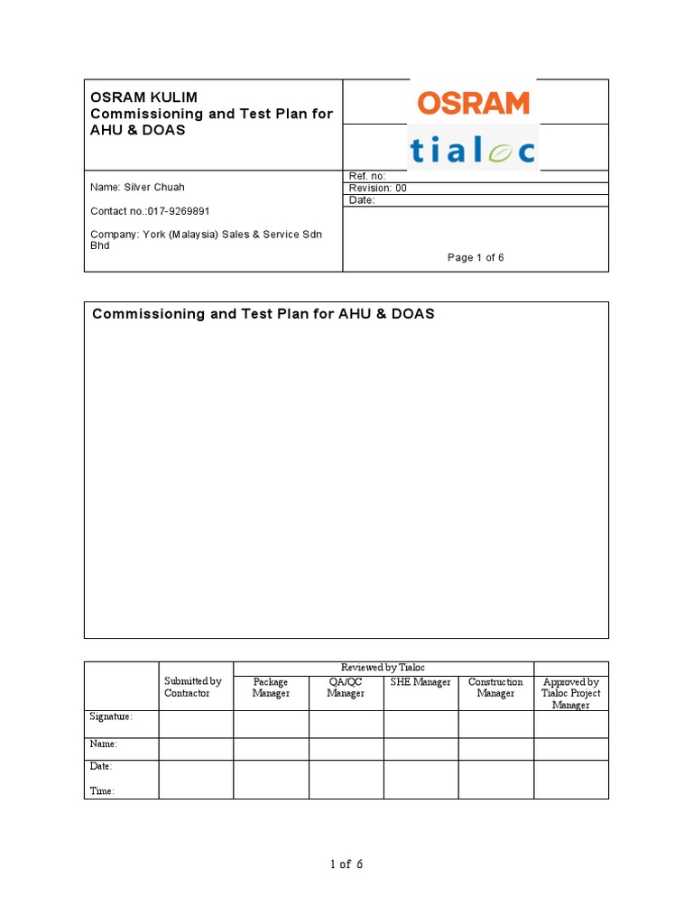 MAU AHU Commissioning and Test Plan | PDF | Pressure Measurement | Duct ...