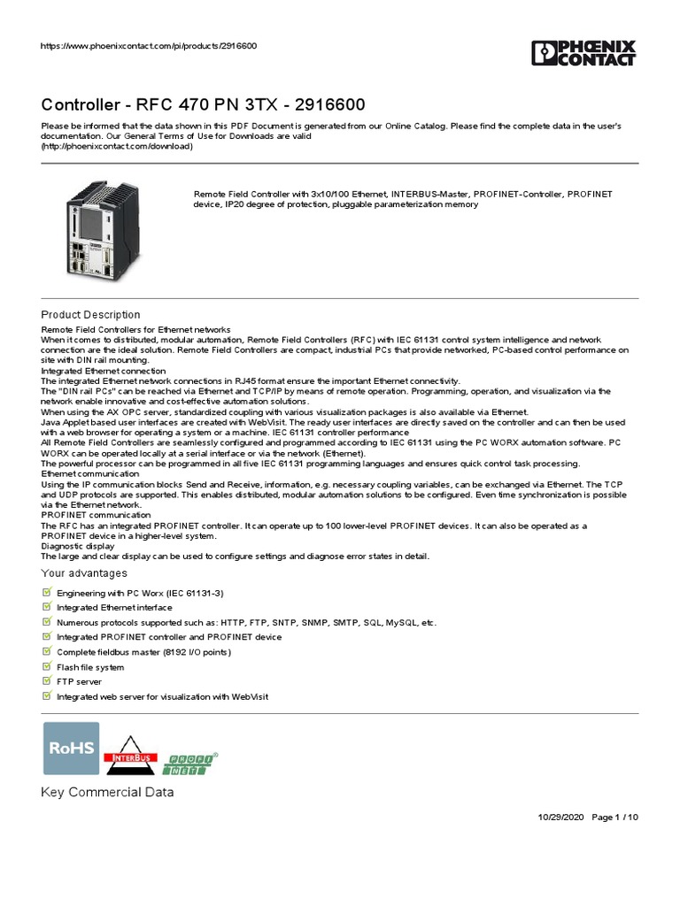 Controller - RFC 470 PN 3TX - 2916600: Product Description | PDF ...