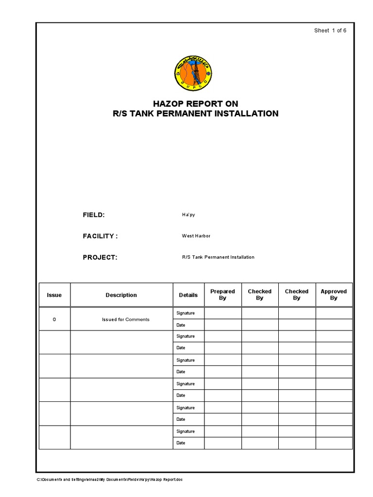 New Tank Hazop Report | PDF | Valve | Vacuum