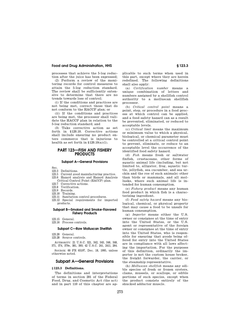 21cfr123.3 Definitions | PDF | Food Safety | Foods