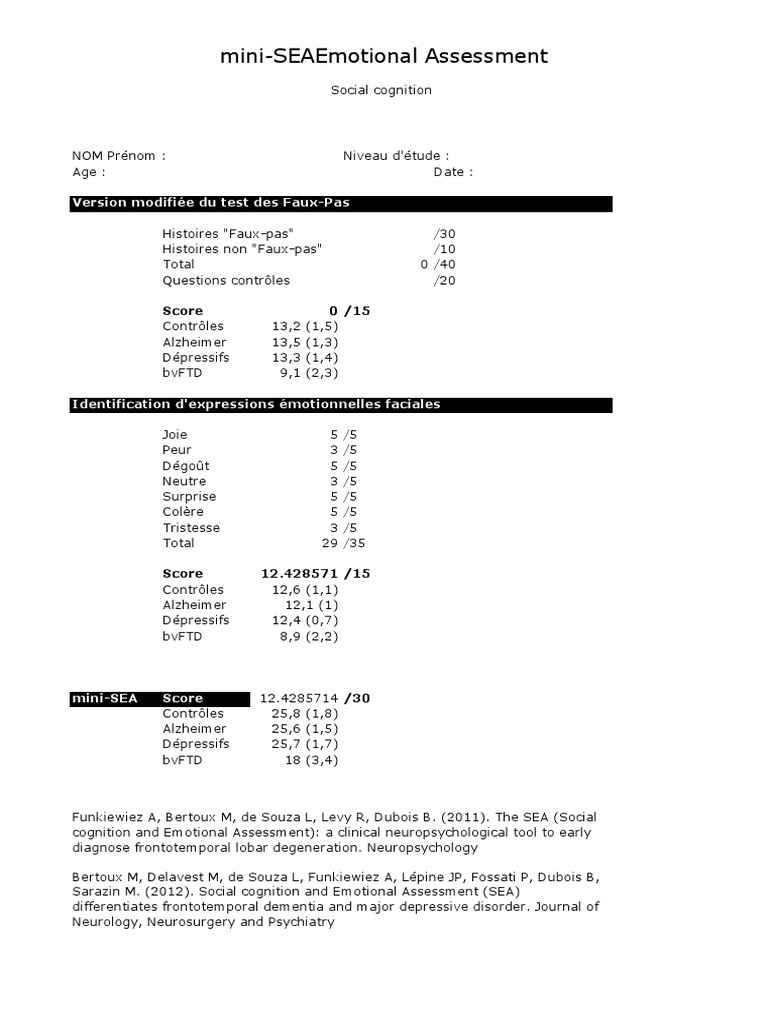 Mini-SEA - Feuille de Score | PDF