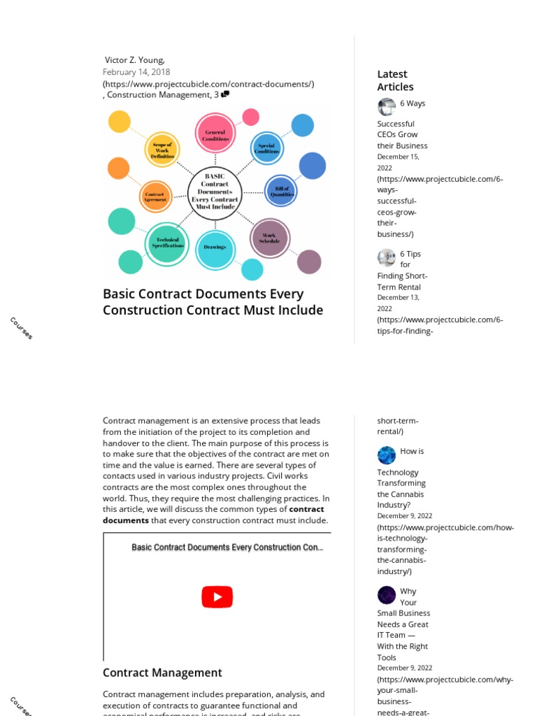 Basic Contract Documents For Construction Contracts - Projectcubicle | PDF | Specification ...