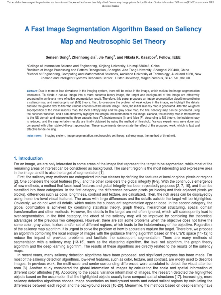 A Fast Image Segmentation Algorithm Based On Saliency Map And Neutrosophic Set Theory Pdf