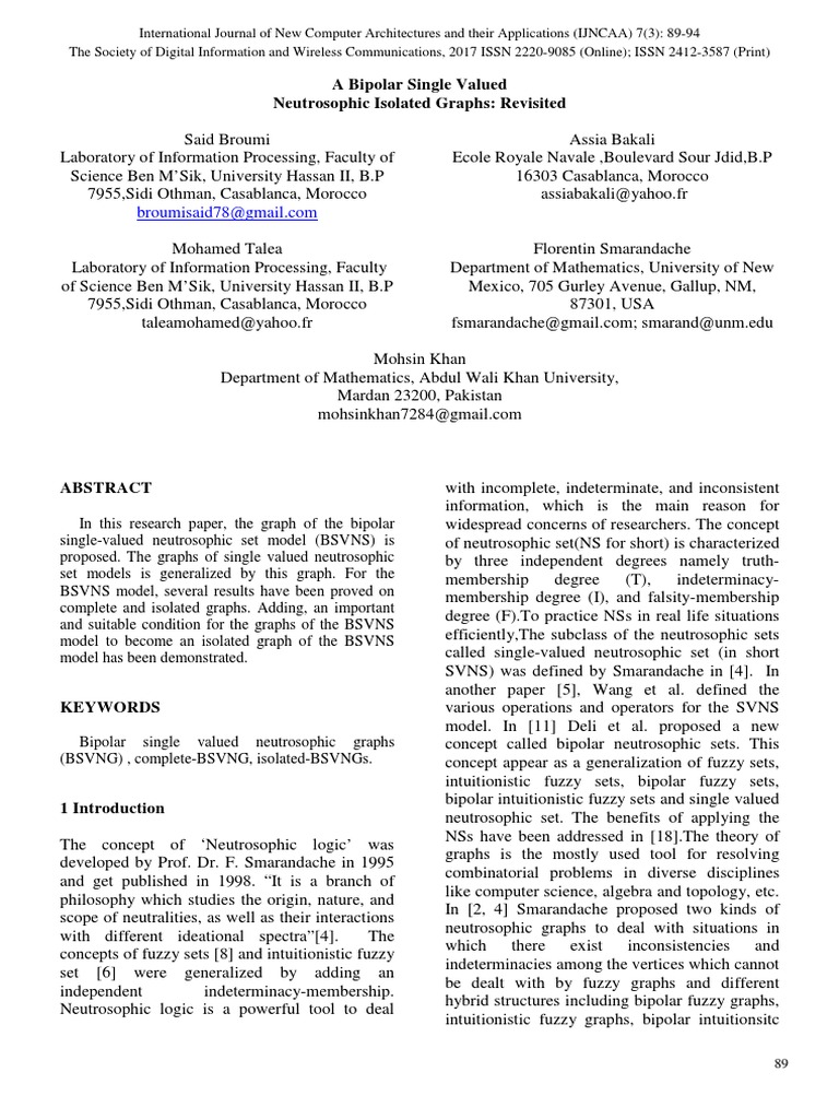 A Bipolar Single Valued Neutrosophic Isolated Graphs: Revisited | PDF | Fuzzy Logic | Visual Cortex