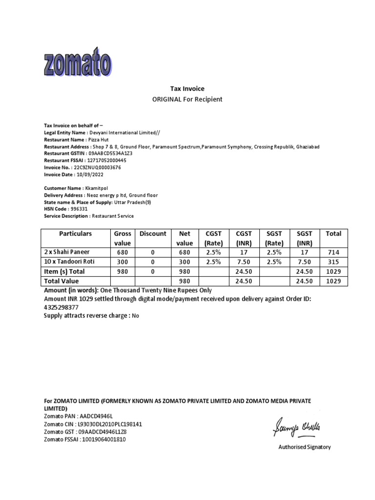 Tax Invoice: ORIGINAL For Recipient | PDF
