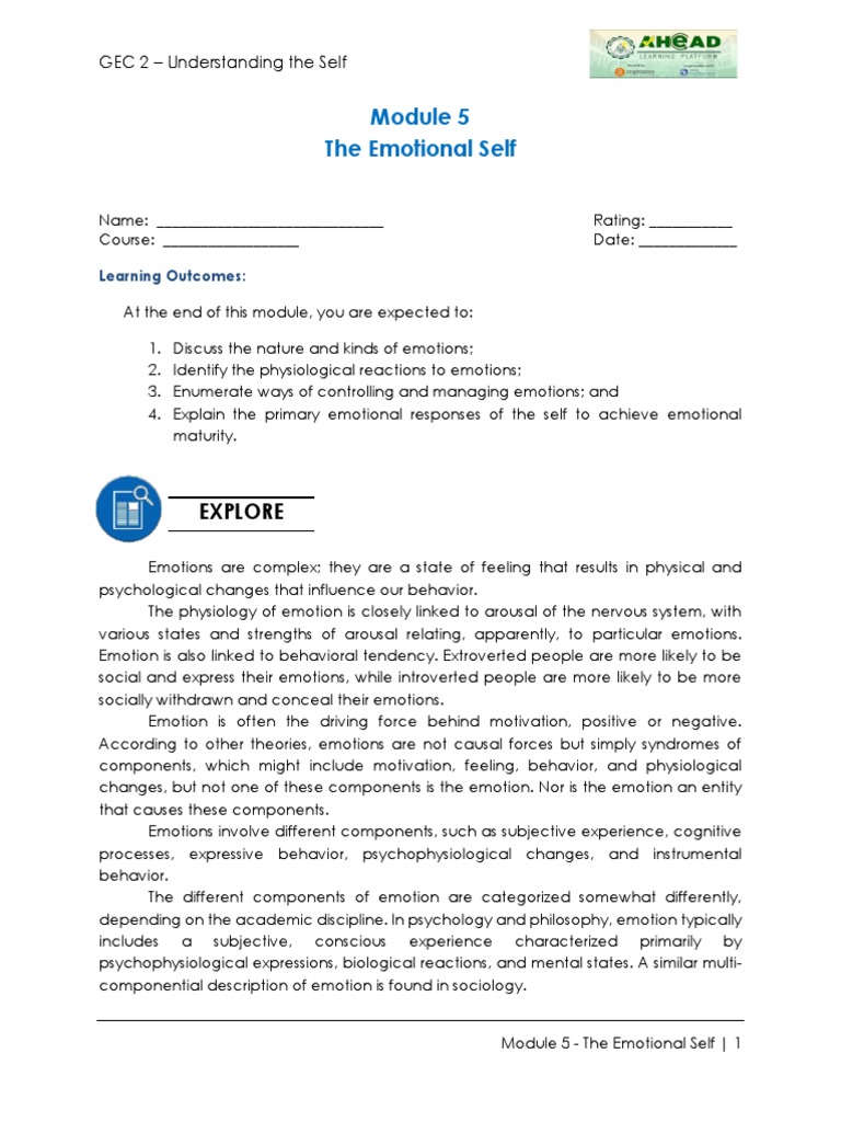 Module 5 - The Emotional Self | PDF | Emotions | Subjective Experience