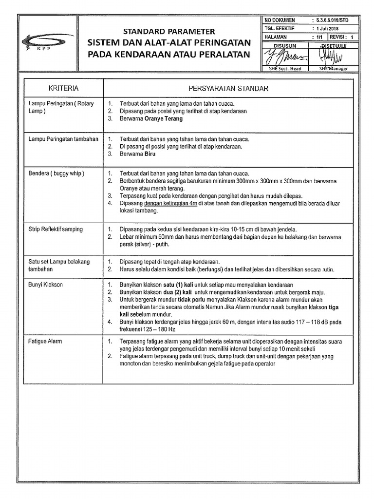 S.3.6.6.010 - STD Sistem Dan Alat-Alat Peringatan Pada Kendaraan Atau Peralatan | PDF