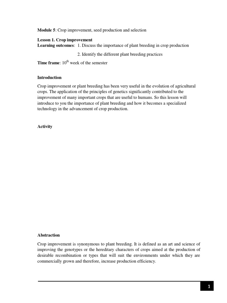 Lessons 1 and 2crop | PDF | Plant Breeding | Genetic Engineering