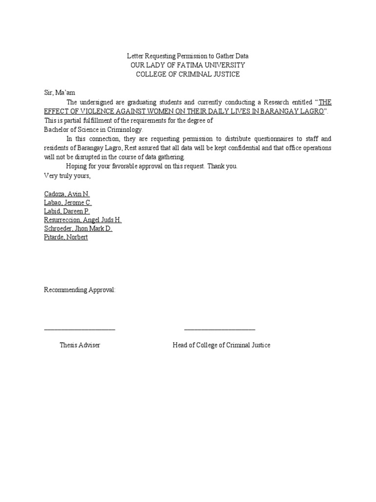 Letter Requesting Permission To Gather Data | PDF