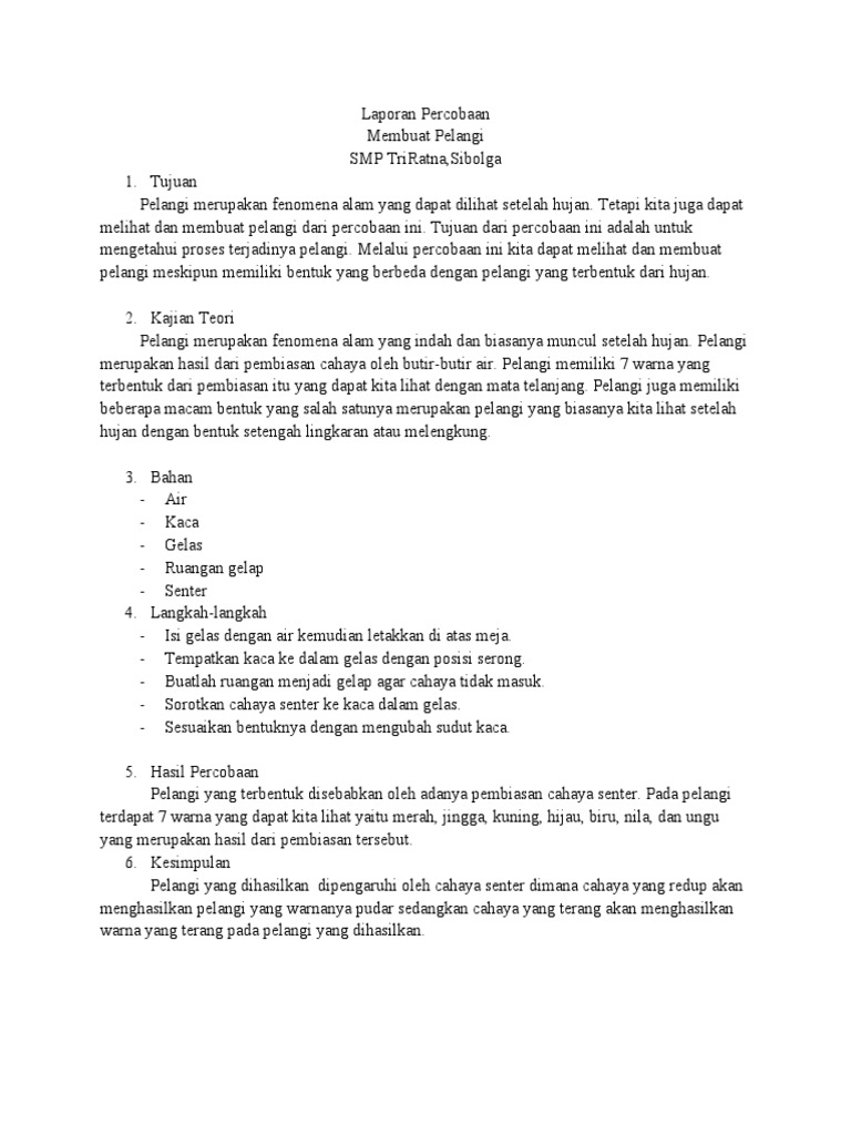 Teks Laporan Percobaan Membuat Pelangi | PDF