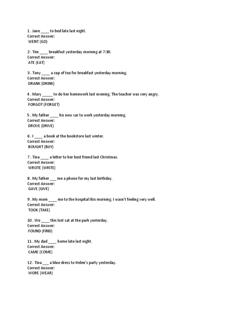 Past Tense Verb Practice | PDF