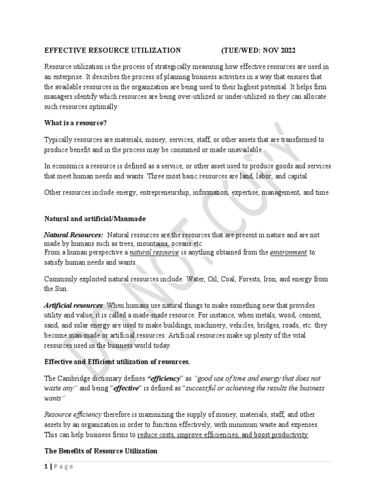 Effective Utilization of Resources | PDF | Resource | Operations Management