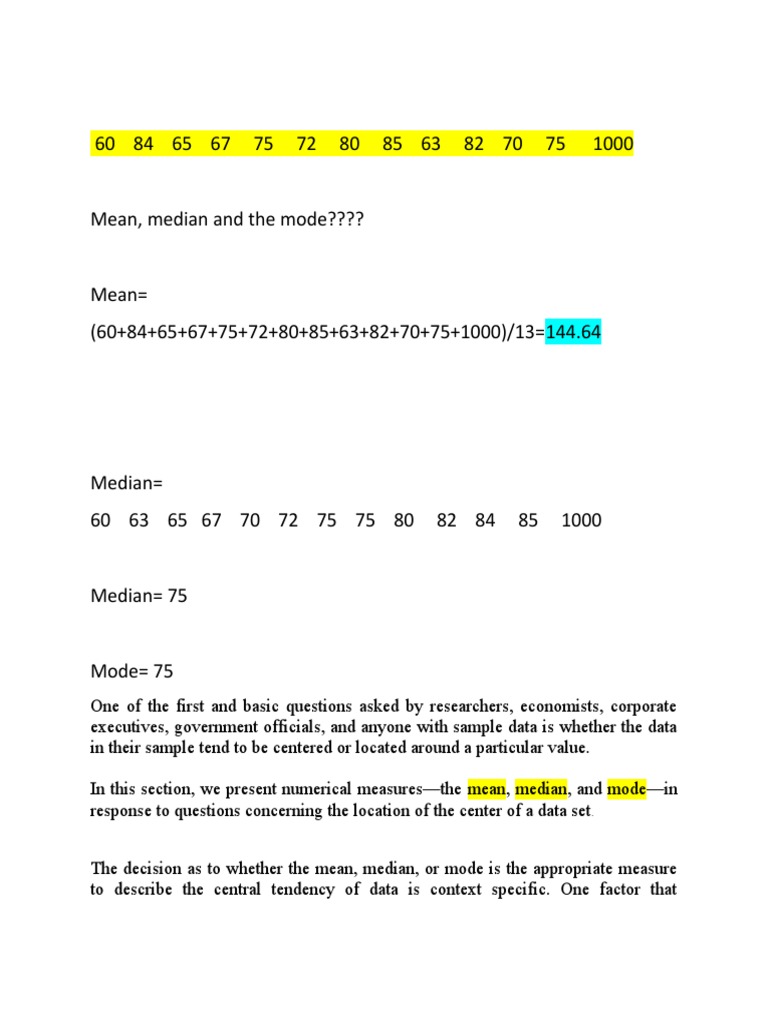 Mean Median and Mode | PDF
