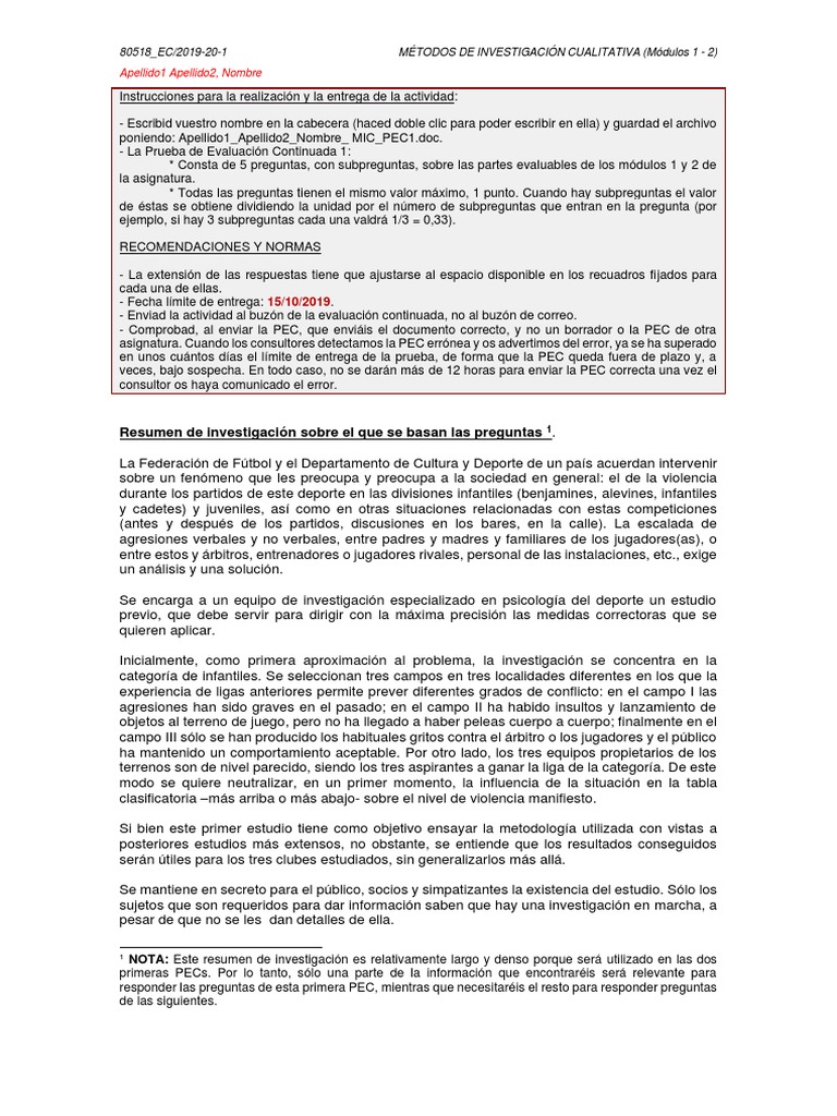PEC1 - Sol - 80.518 - Métodos de Investigación Cualitativa | PDF | Observación | Investigación ...
