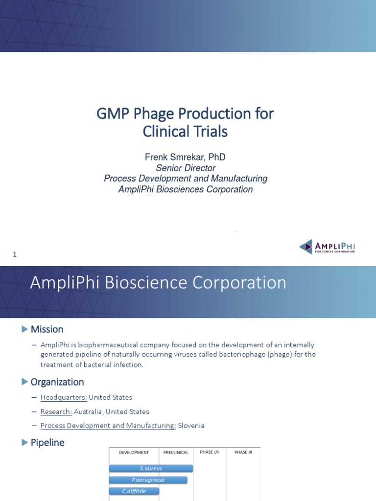GMP Phage Production for Clinical Trials: An Overview of AmpliPhi Biosciences Corporation's ...