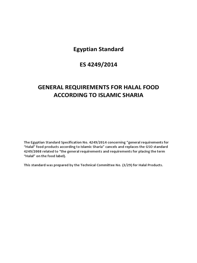 Egypt Standard 4249 of 2014 General Requirements For Halal Products ...