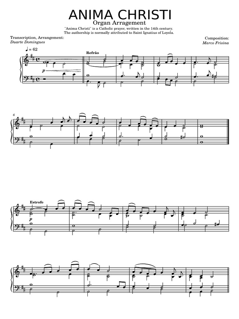 Anima Christi Marco Frisina Arr. Organ Duarte Domingues | PDF | Western ...