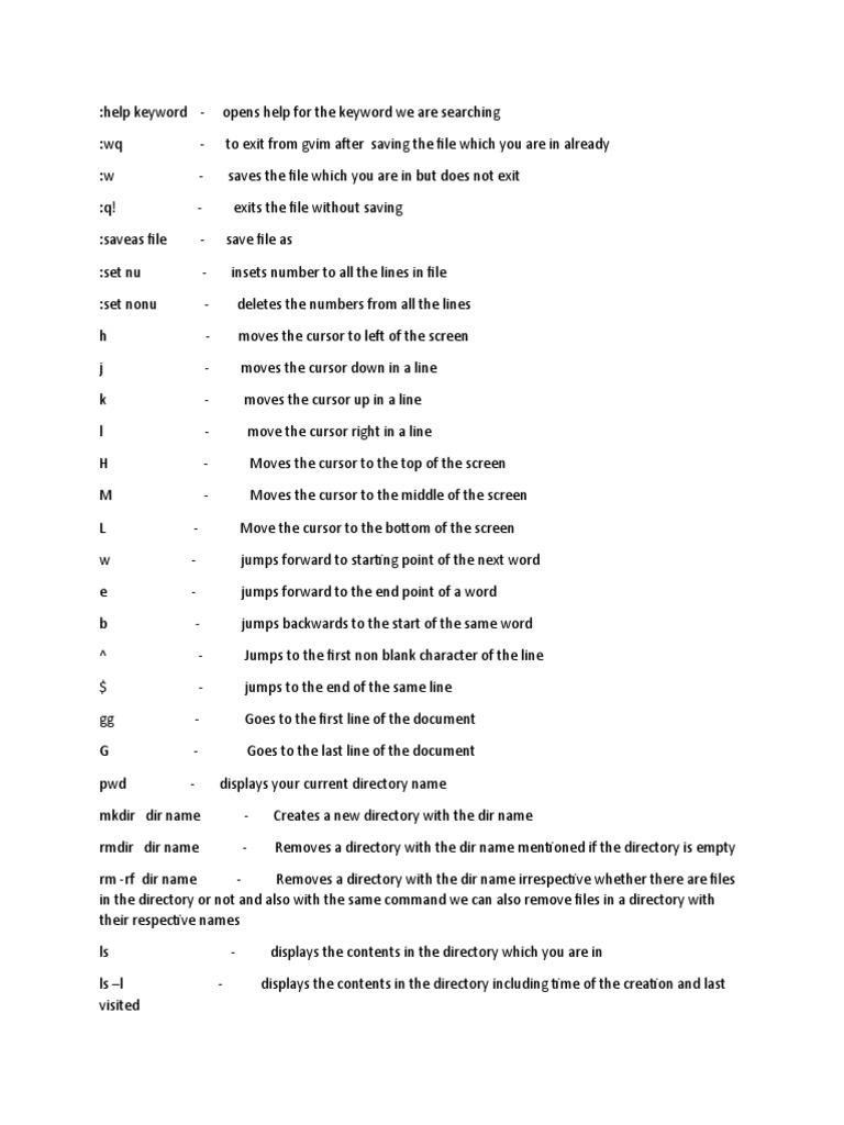 Gvim Commands | PDF | Filename | Computer File