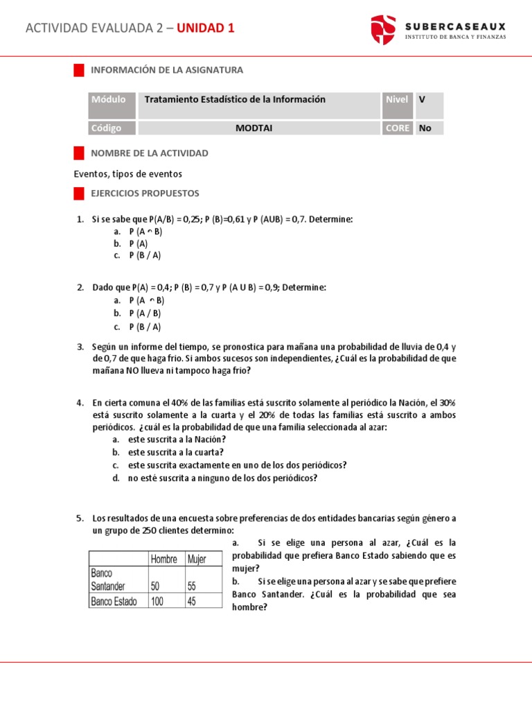 Actividad Evaluada 2 - Ejercicios Propuestos | PDF | Probabilidad
