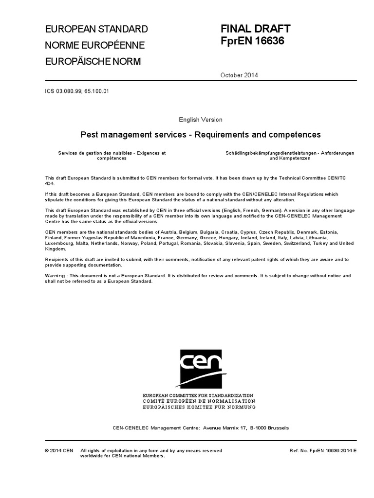Final Draft prEN 16636 Pest Management Services - Requirements ...