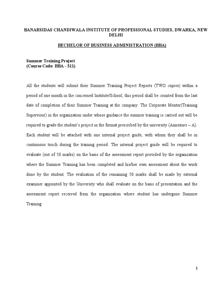 BBA IV Sem Summer Training Report Performa | PDF | Data | Bibliography