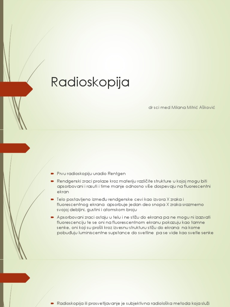 Rendgen Aparati I Uređaji Radioskopija DR Mitrić Ašković Milana | PDF